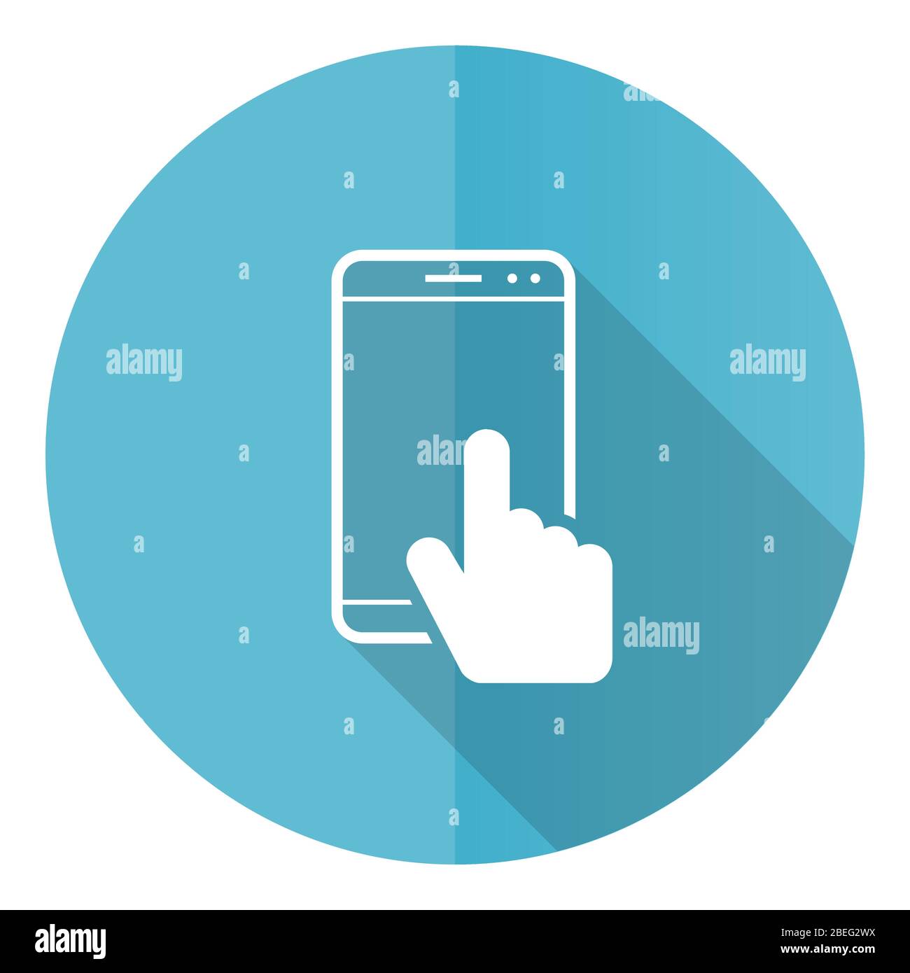 Smartphone blue round flat design vector icon isolated on white ...