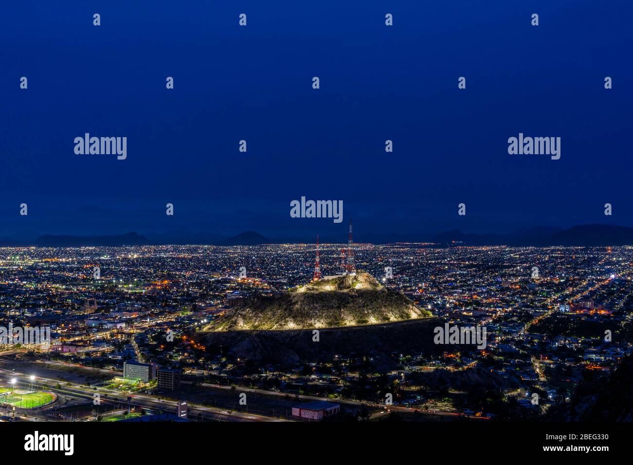 panoramic view of the city lights, Hermosillo, Sonora Mexico. Bell hill ...