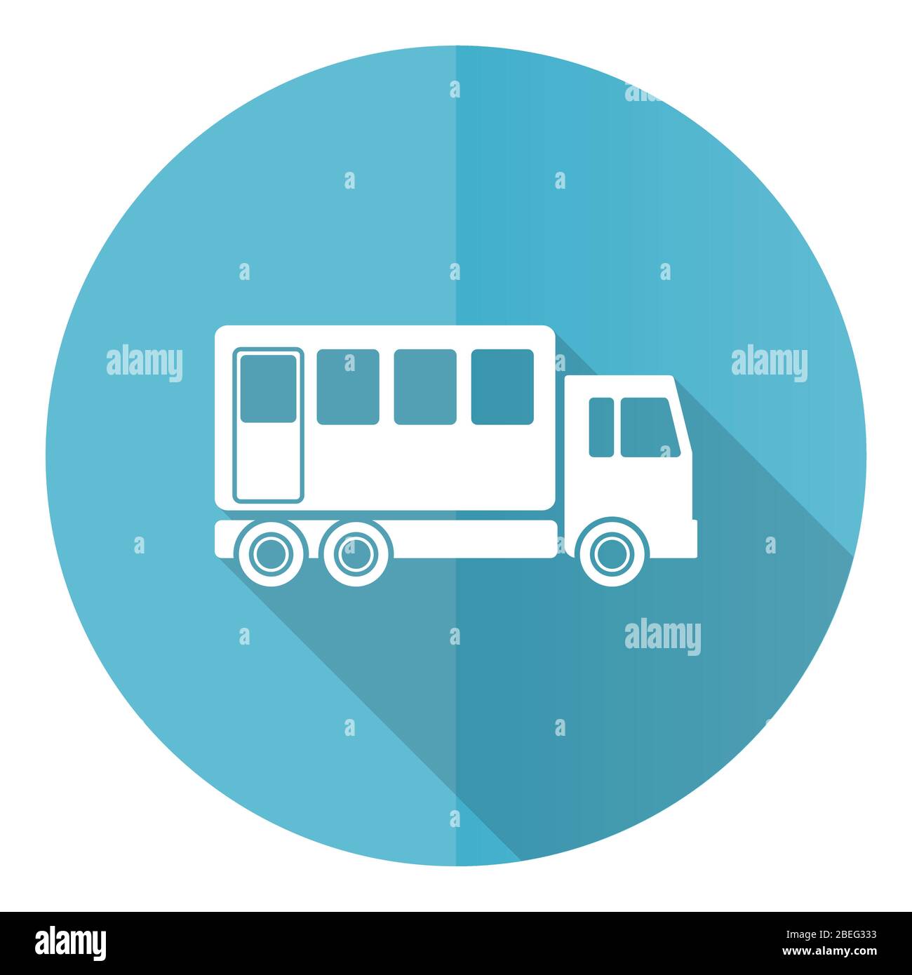 Off road bus blue round flat design vector icon isolated on white ...