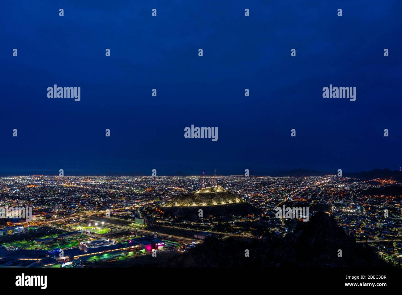 panoramic view of the city lights, Hermosillo, Sonora Mexico. Bell hill ...