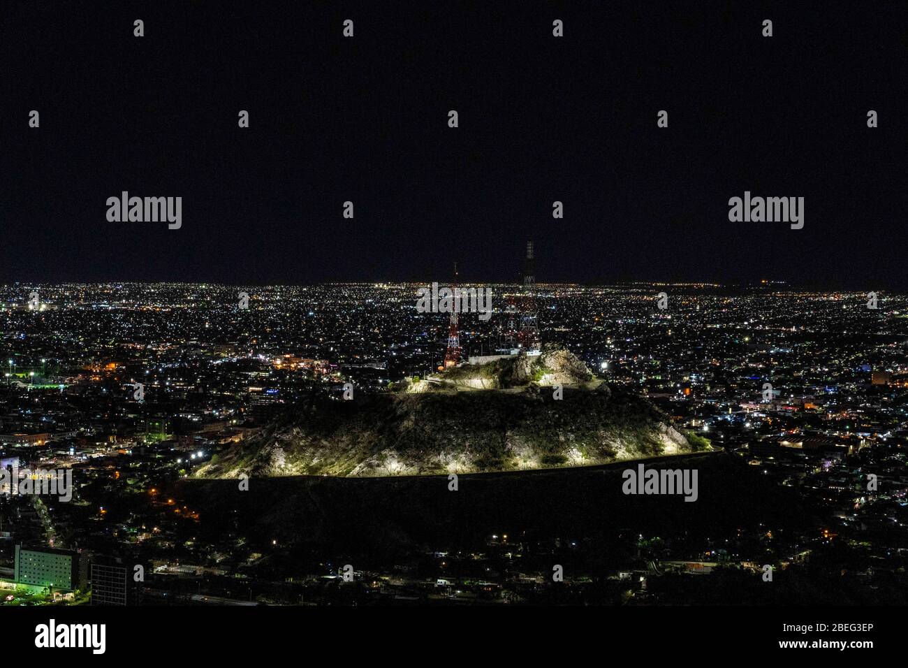 panoramic view of the city lights, Hermosillo, Sonora Mexico. Bell hill ...