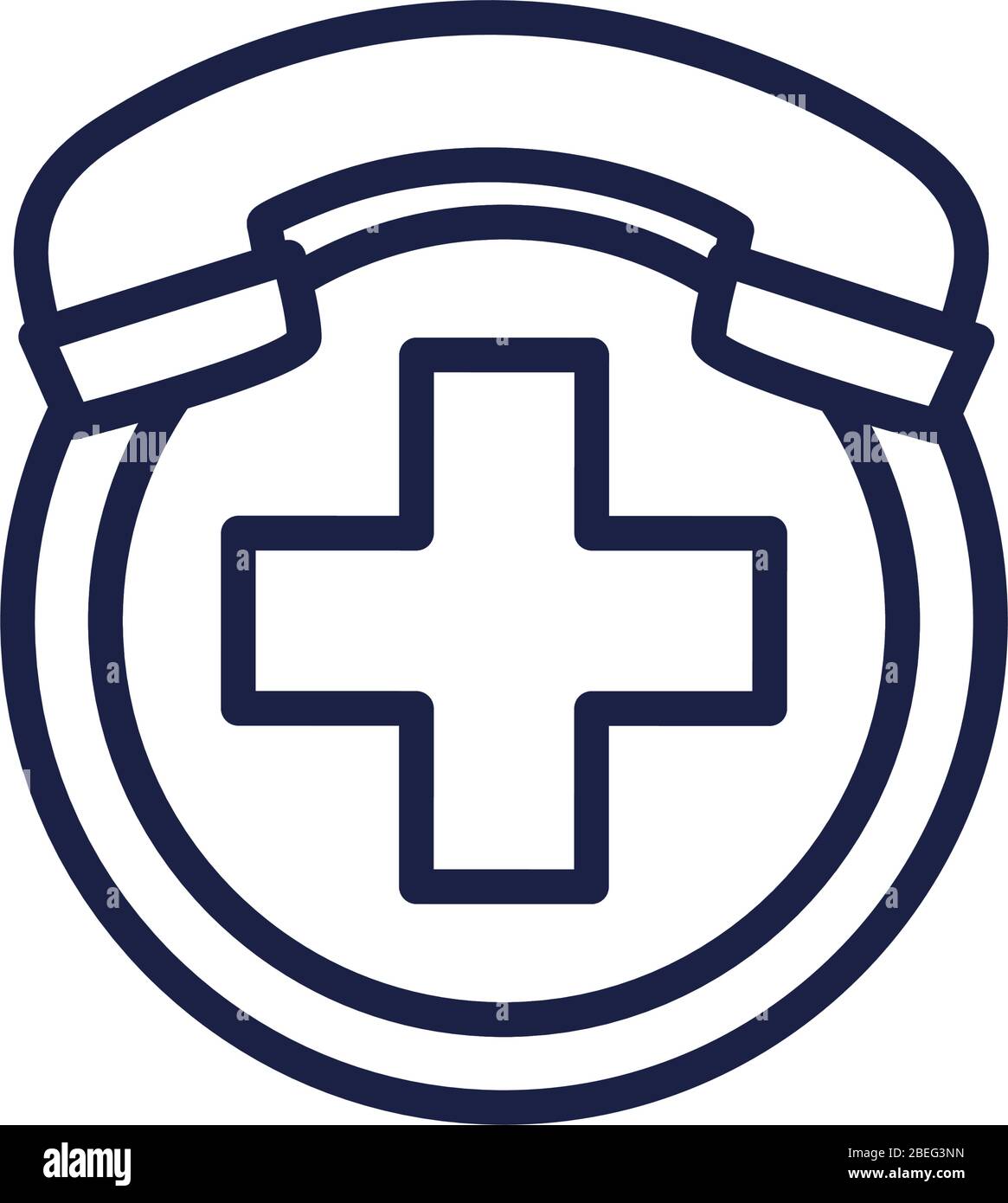 medical emergency line, call and medical cross icon over white ...