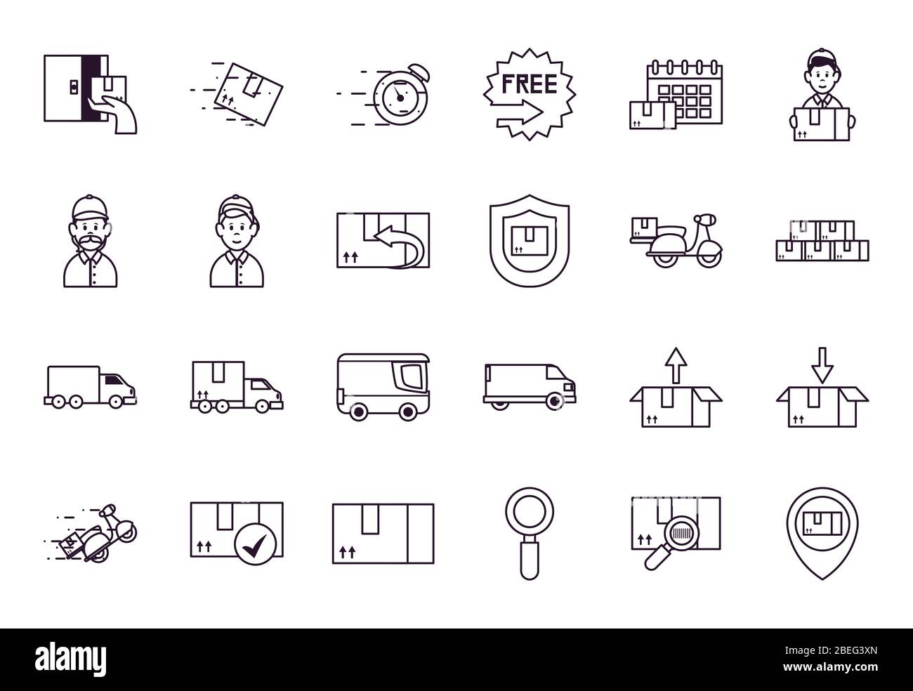 packages and fast delivery icon set over white background, line style ...