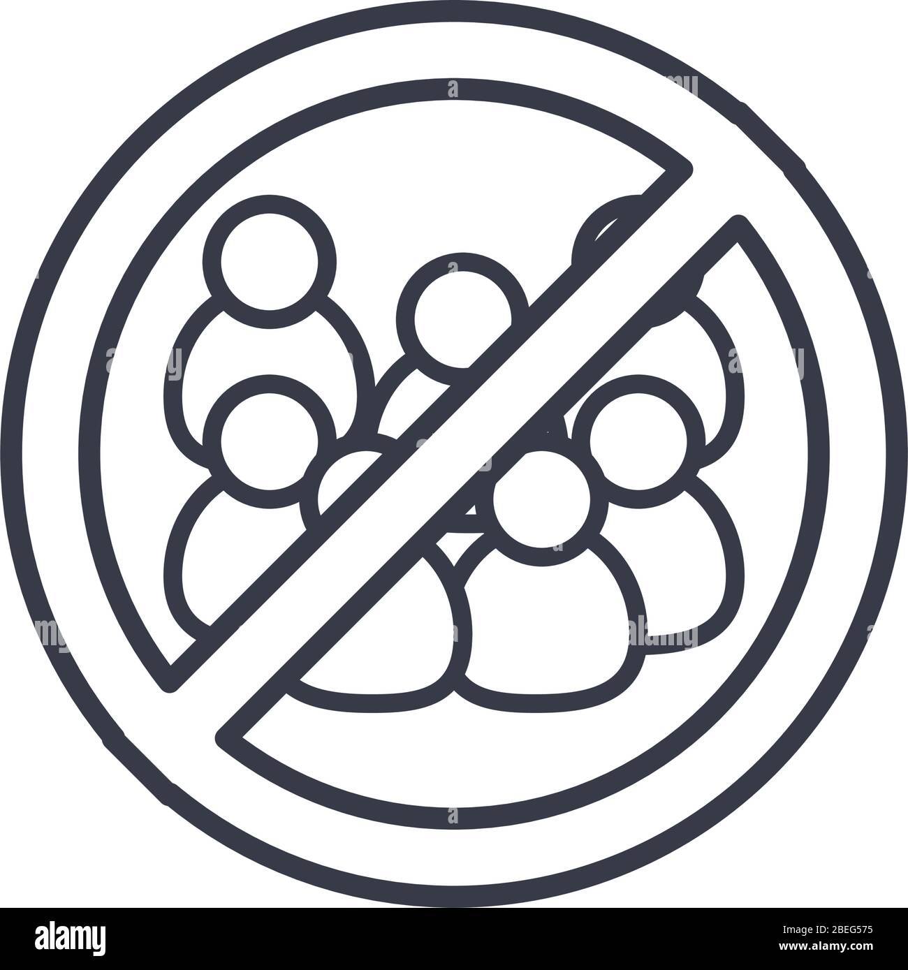 sign of forbidden crowds icon over white background, line style, vector ...