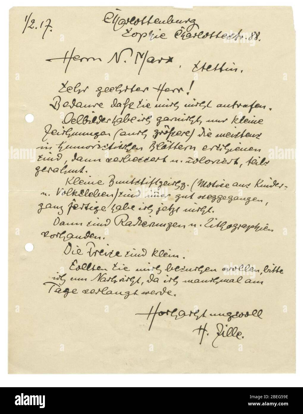 Heinrich Zille an Nathan Marx 1917-02-01 Stock Photo - Alamy