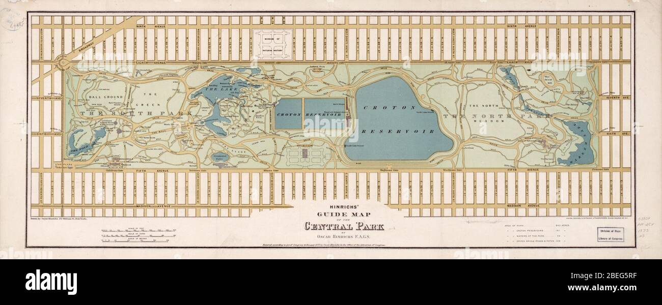 Heinrich's 1875 Guide Map of the Central Park-1042x409px Stock Photo ...