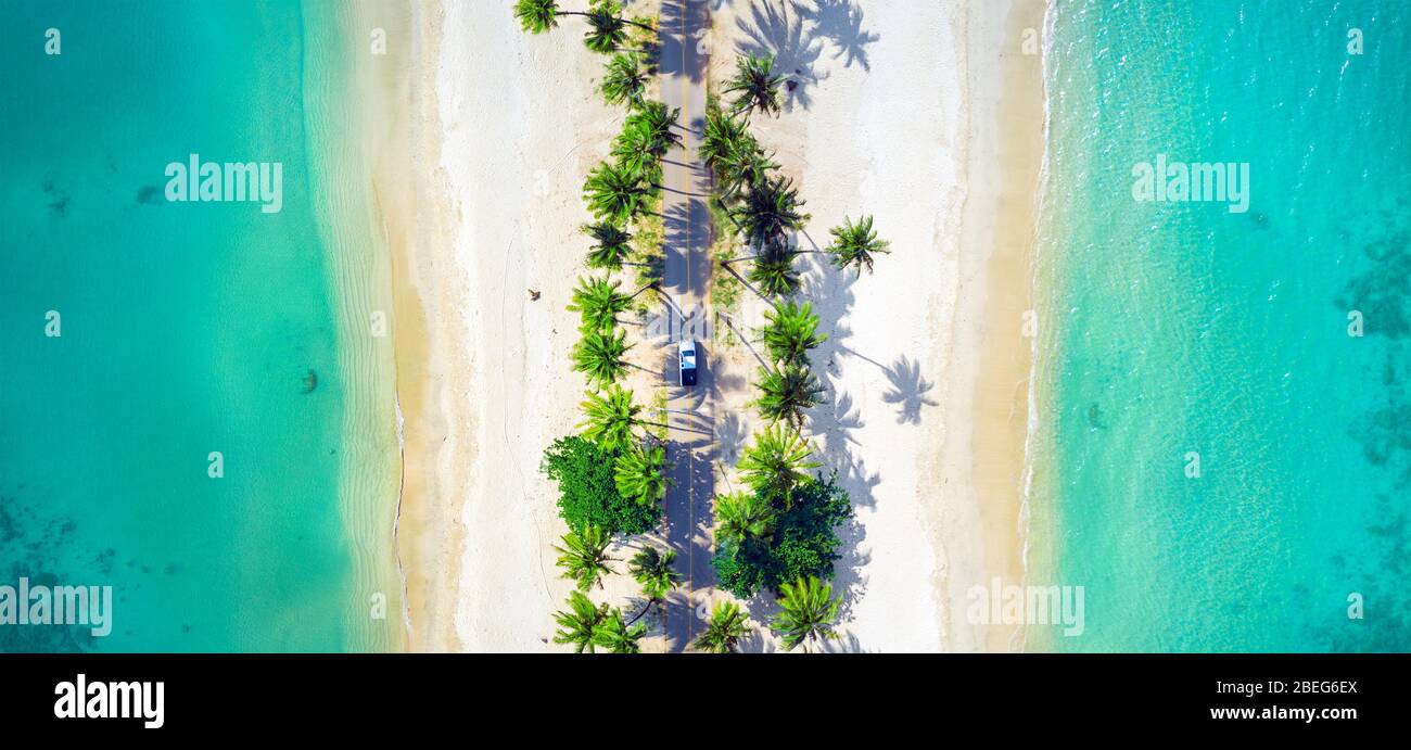 Aerial View Of Road And Two Beautiful Tropical Beaches Stock Photo - Alamy