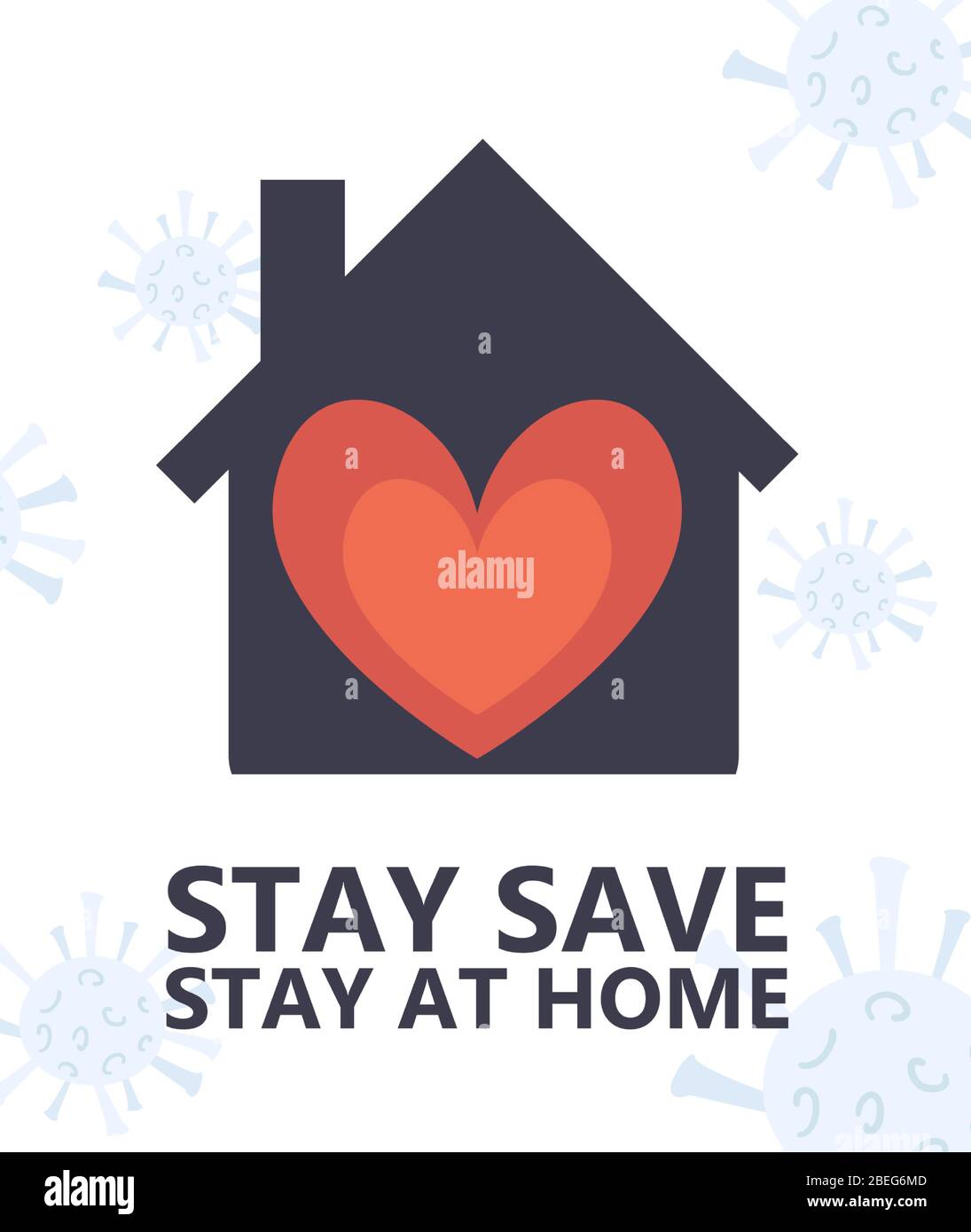 stay save stay at home concept, house shape with heart icon over white ...