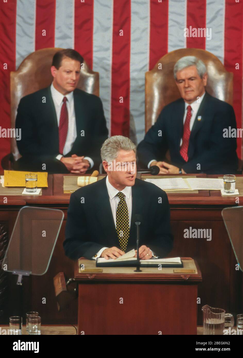 WASHINGTON, DC, USA, JANUARY 27, 1998: President Bill Clinton, State of ...