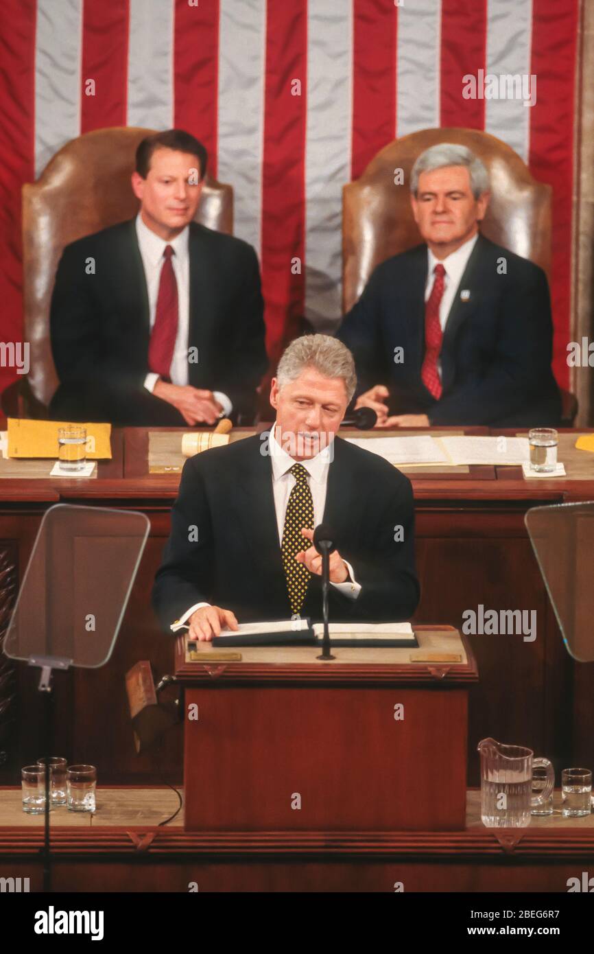 WASHINGTON, DC, USA, JANUARY 27, 1998: President Bill Clinton, State of ...