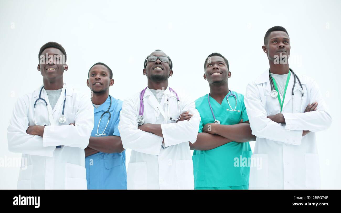 group of different doctors standing together. isolated on white Stock ...