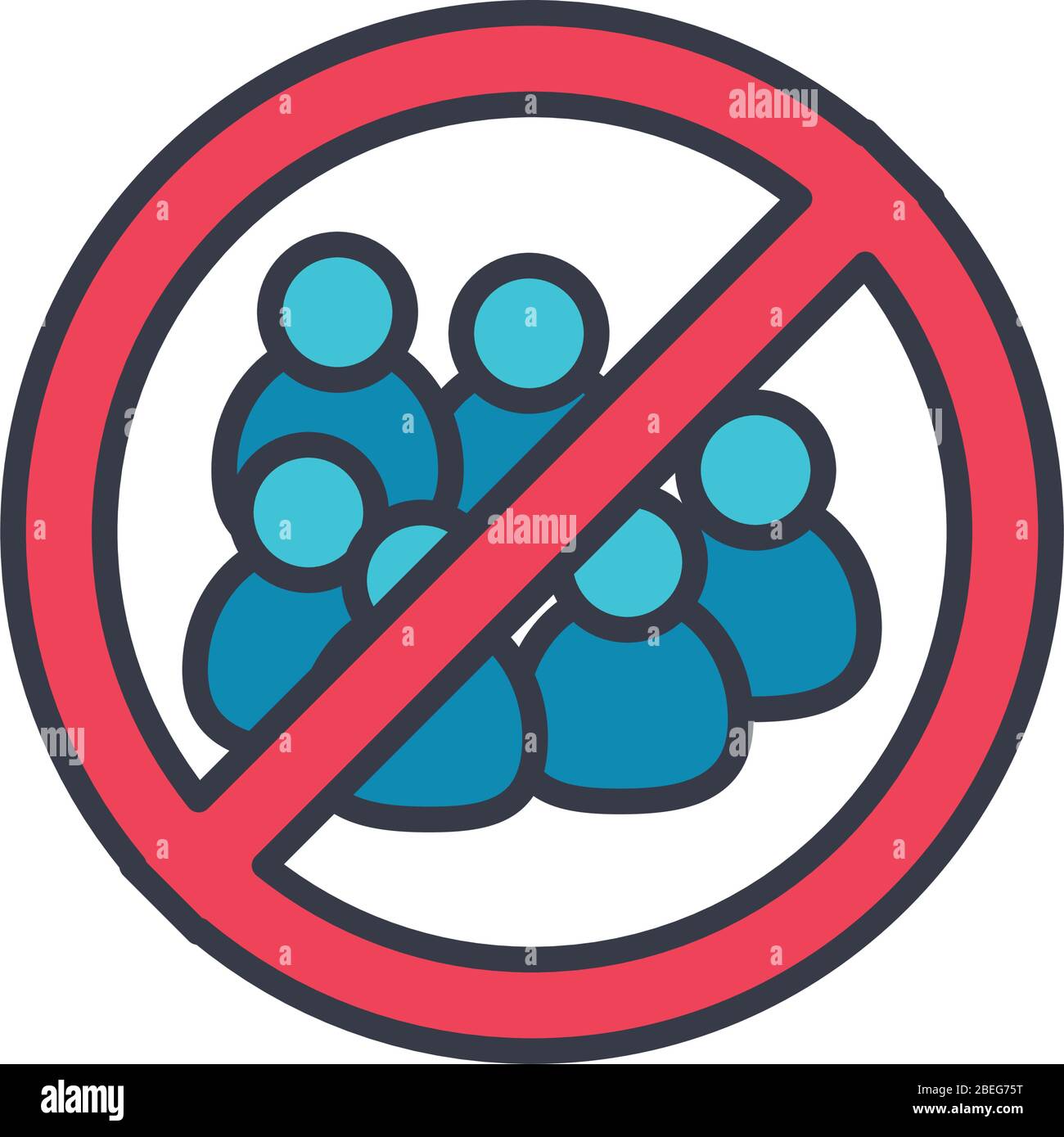 sign of forbidden crowds icon over white background, flat style, vector ...