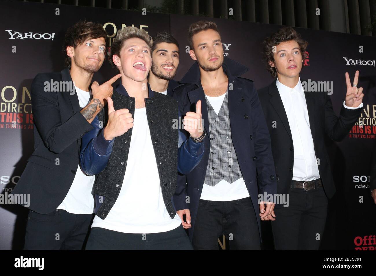Louis Tomlinson, Niall Horan, Zayn Malik, Liam Payne and Harry Styles attend the world premiere ...
