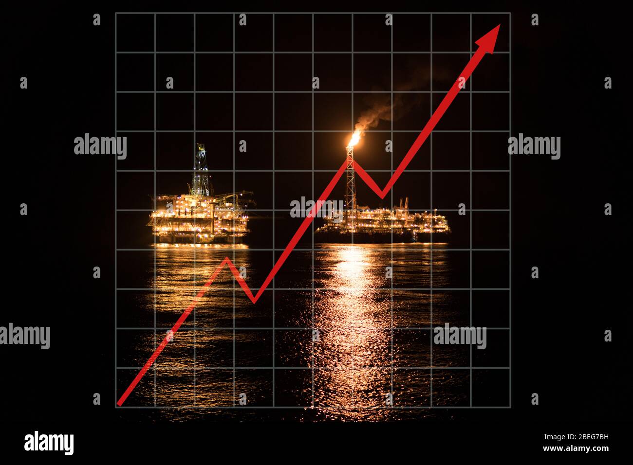 Concept of growth up in offshore marine industry with rising graphics ...