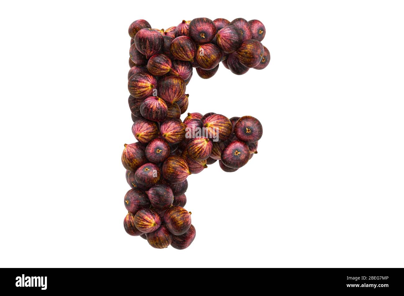 Letter F from common figs, 3D rendering isolated on white background ...