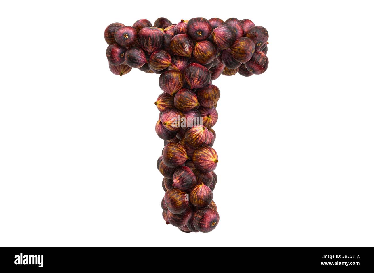 Letter T from common figs, 3D rendering isolated on white background ...