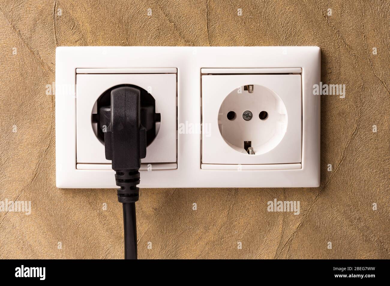 European double white electrical outlet socket, device connected Stock ...