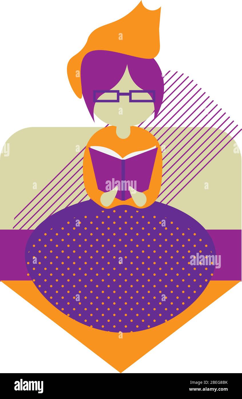 Cute modern colorful illustration of faceless girl sitting on the sofa ...