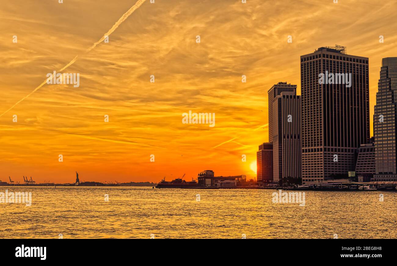 New York Manhattan golden sunset view Stock Photo - Alamy