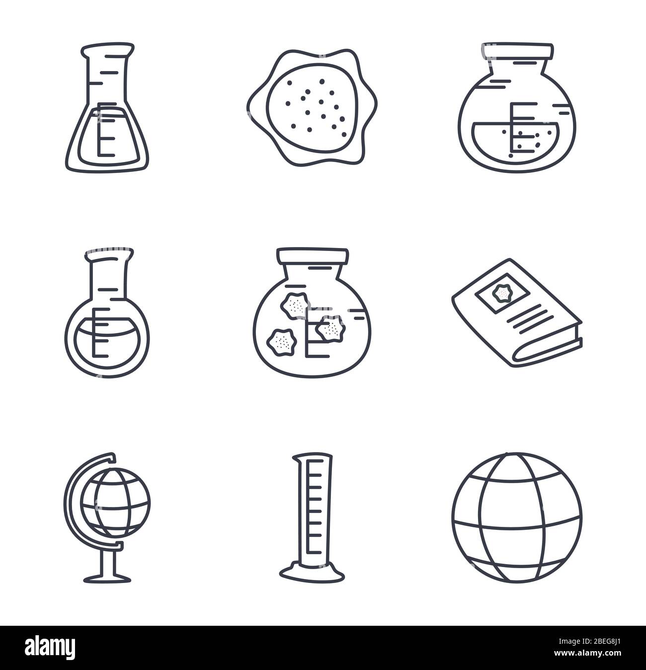 books and science icon set over white background, line style, vector ...