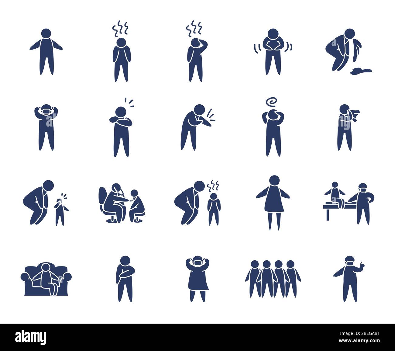 pictogram persons and sickness icon set over white background, line ...