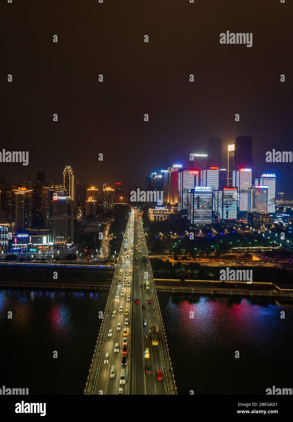 Dec 22, 2019 - Chongqing, China: Aerial night view of Huanghuayuan ...