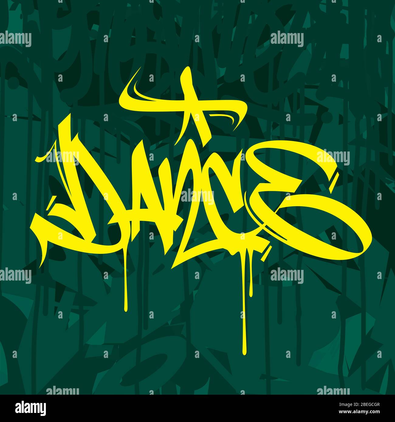 Dance Graffiti Font Lettering With A Dark Green Background Stock Vector ...