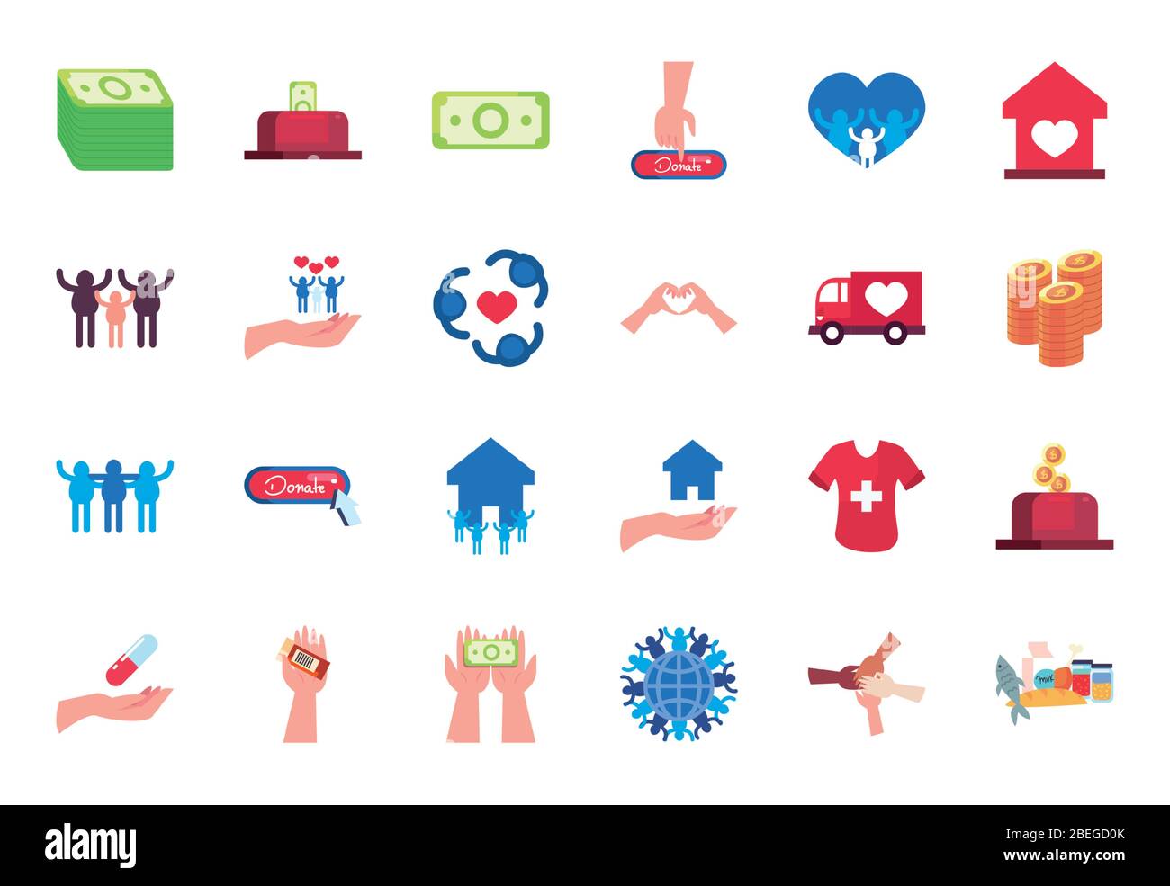 money, charity and donations icon set over white background, flat style, vector illustration ...