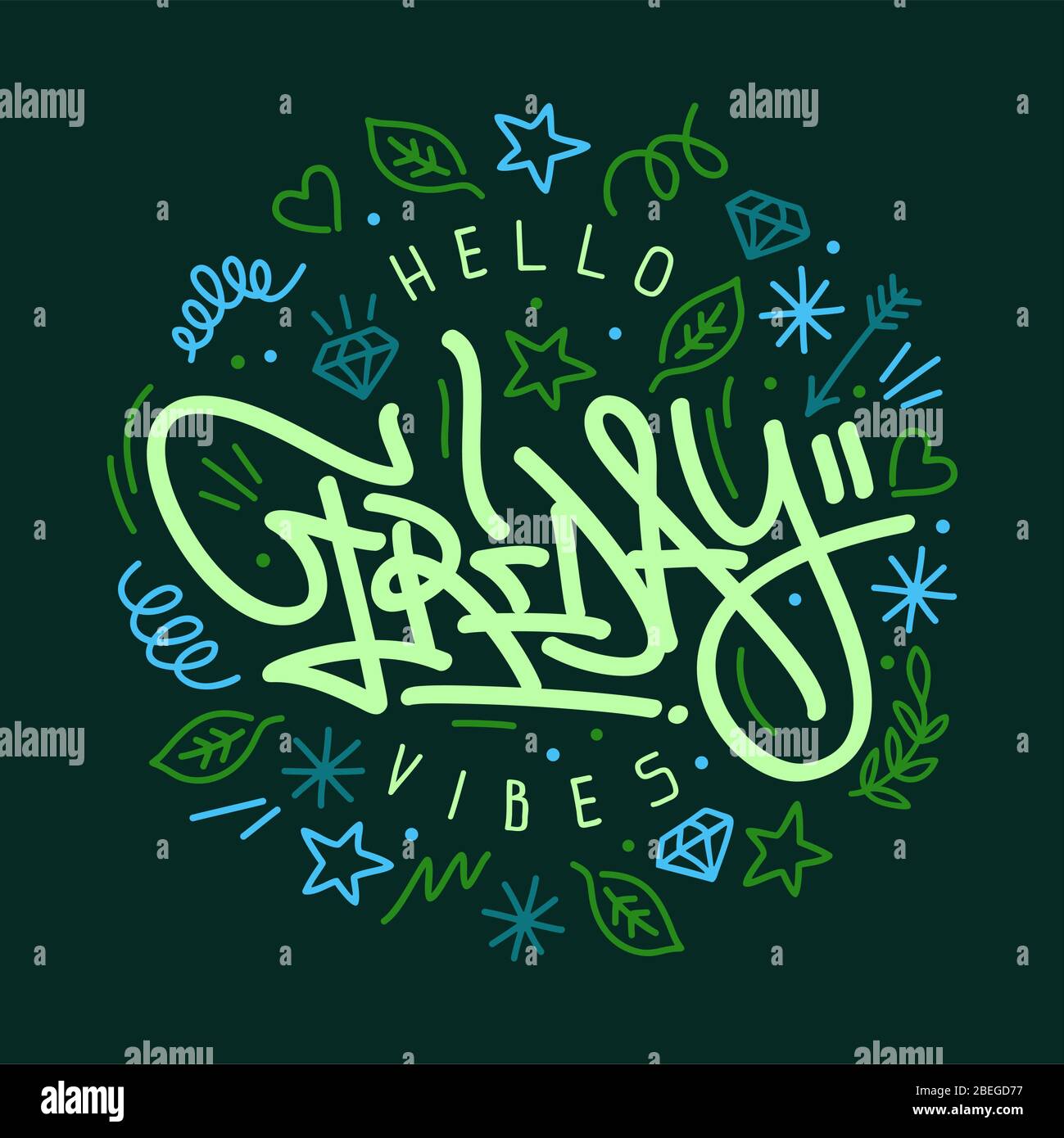 Hand Sketched Hello Friday Vibes Vector Typography As Logotype, Badge ...