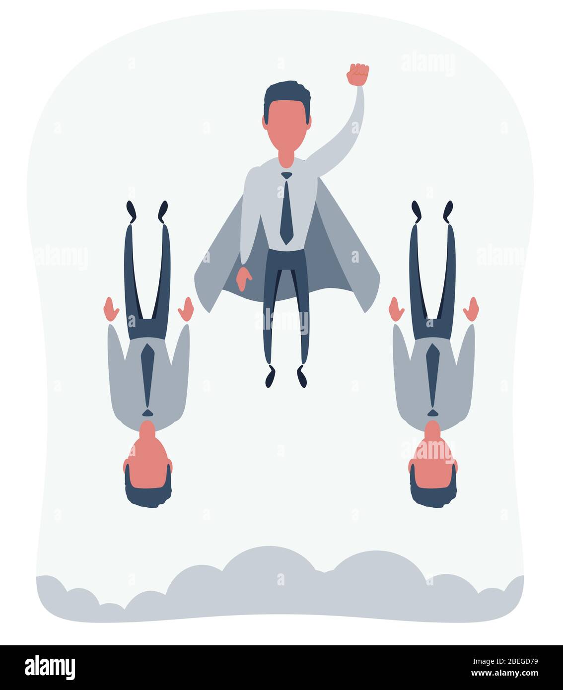 Businessman superhero flies up and leaves others down. Super worker in ...