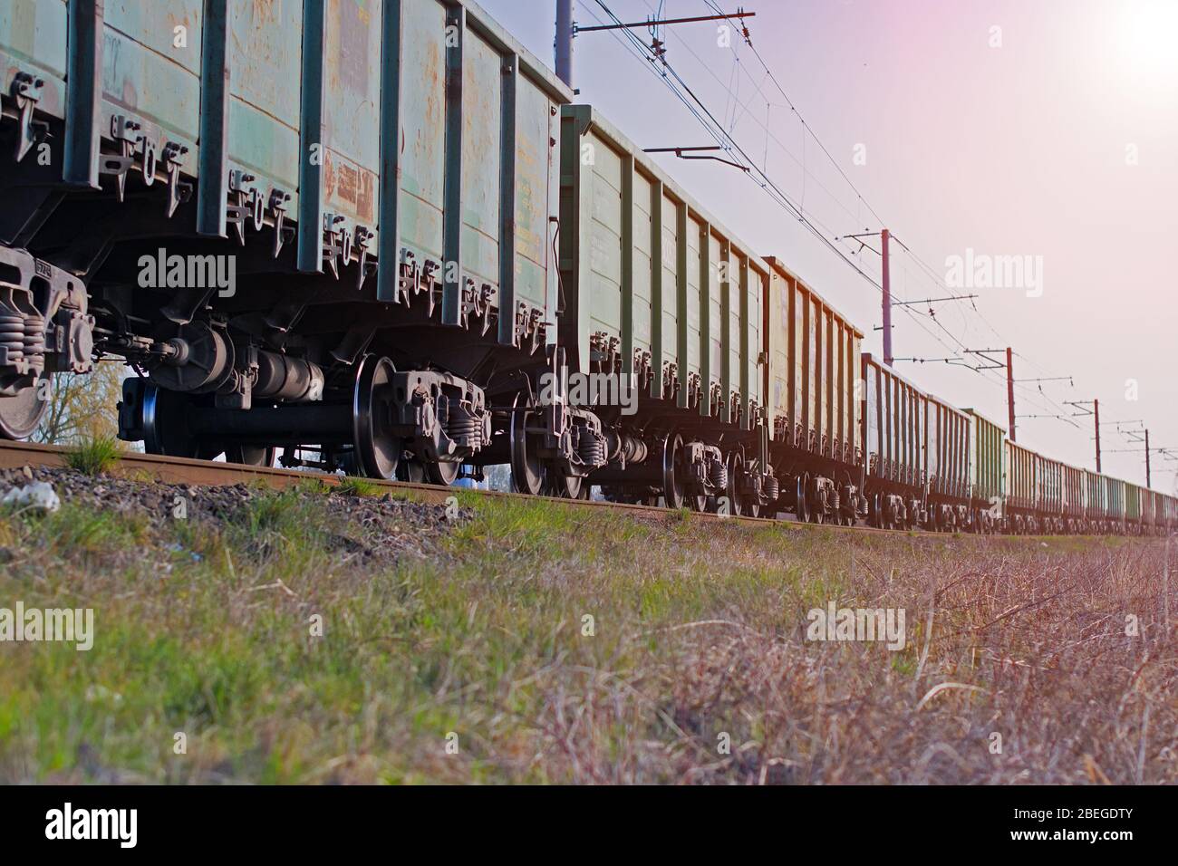 Freight train, transportation of railway cars by cargo containers ...
