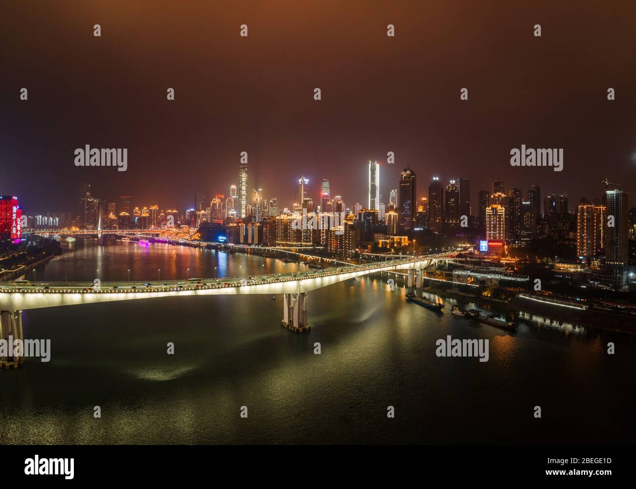 Dec 22, 2019 - Chongqing, China: Aerial night view of Hong Ya Dong cave ...