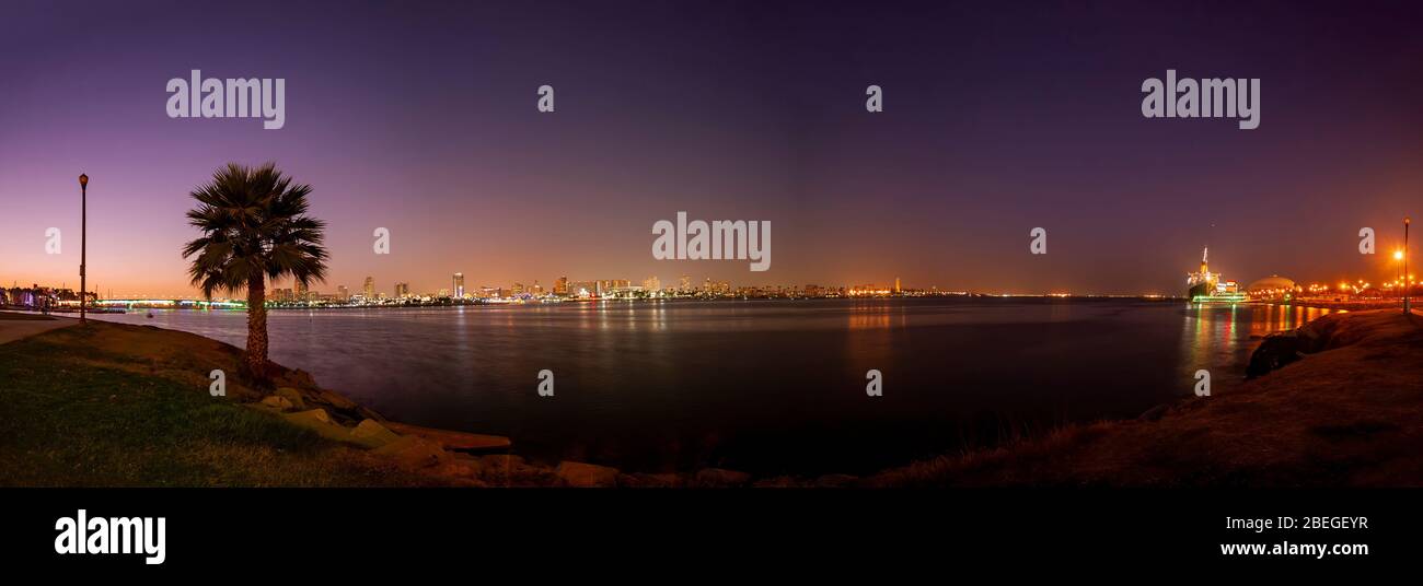 Night view of the Long Beach skyline at California Stock Photo - Alamy