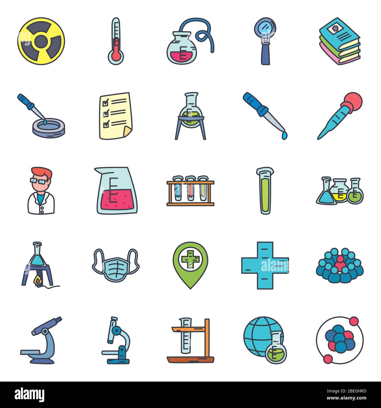 chemistry and science icon set over white background, flat style ...