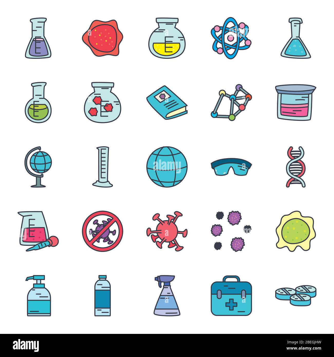 bottles and science icon set over white background, flat style, vector ...