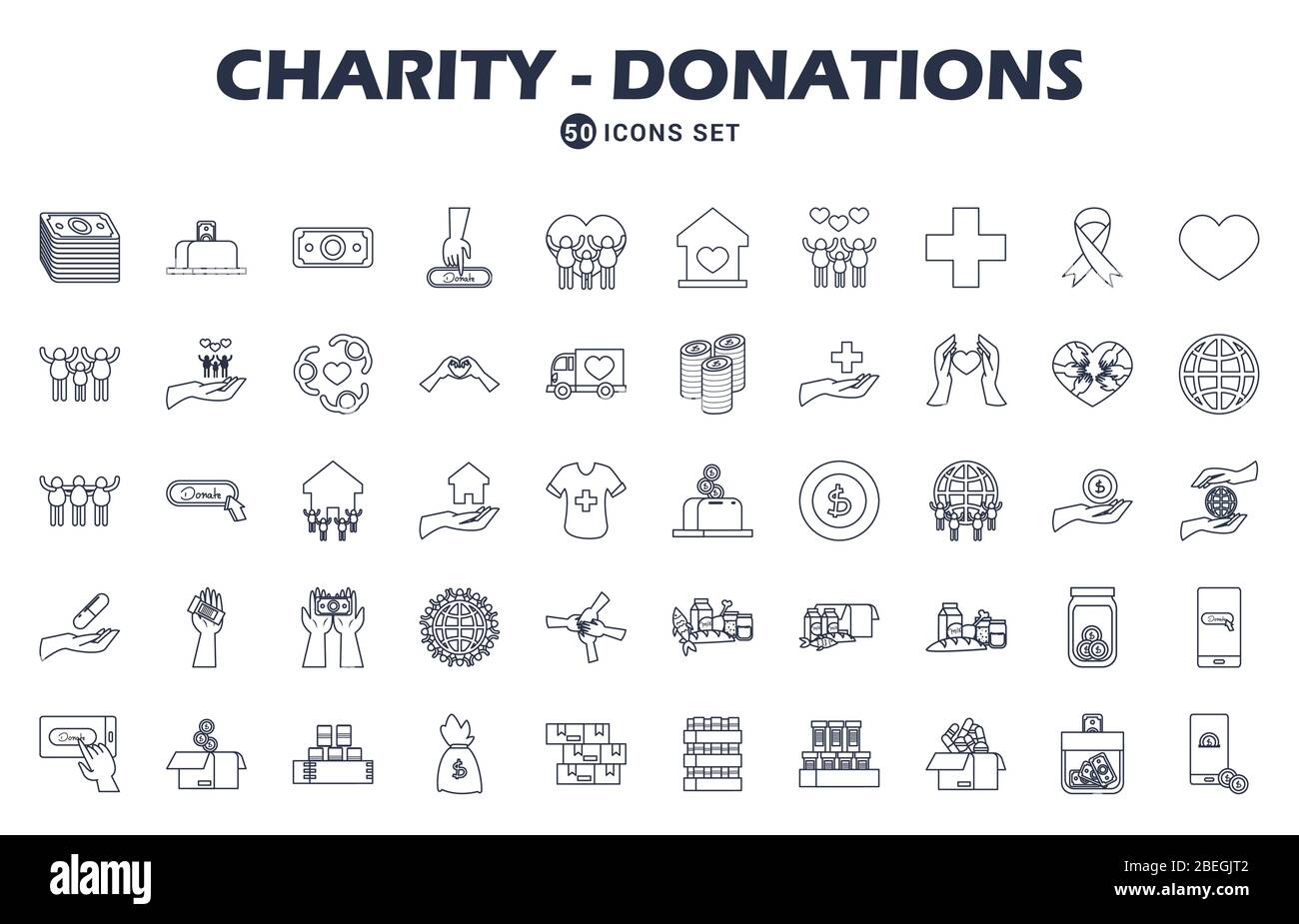 charity and donations icon set over white background, line style ...