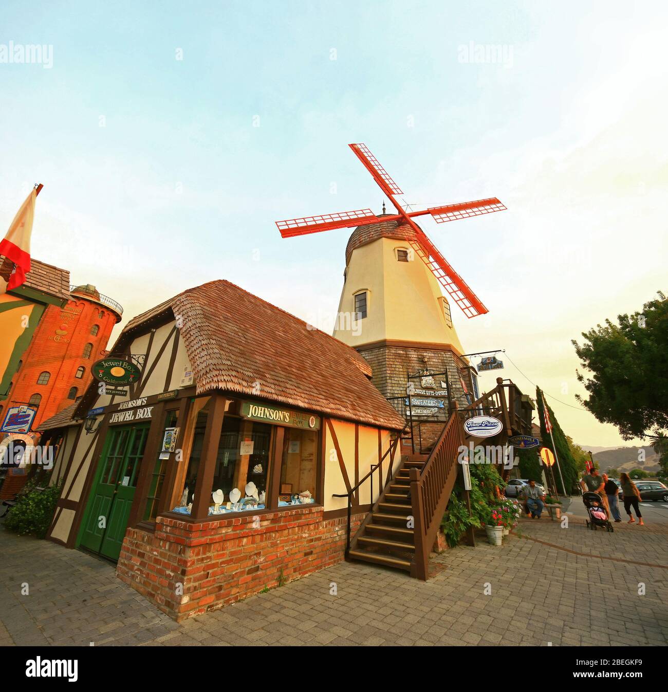 Solvang, AUG 16, 2009 - Sunset view of the Solvang Windmill Stock Photo ...