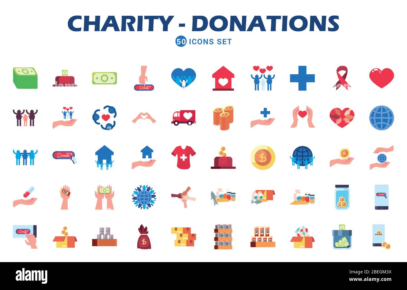 charity and donations icon set over white background, flat style ...