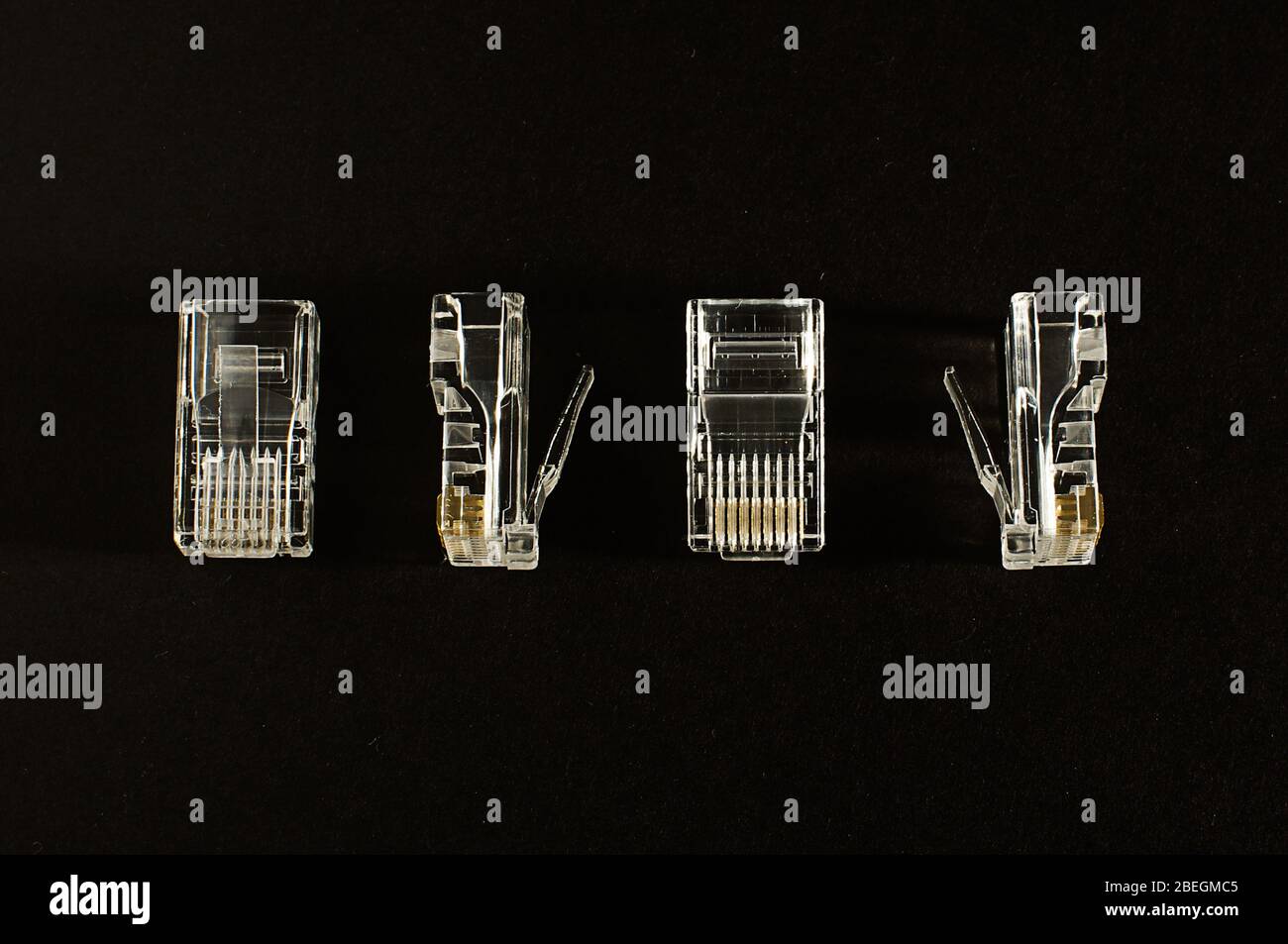 Uncrimped internet plug various directions without cable Stock Photo ...