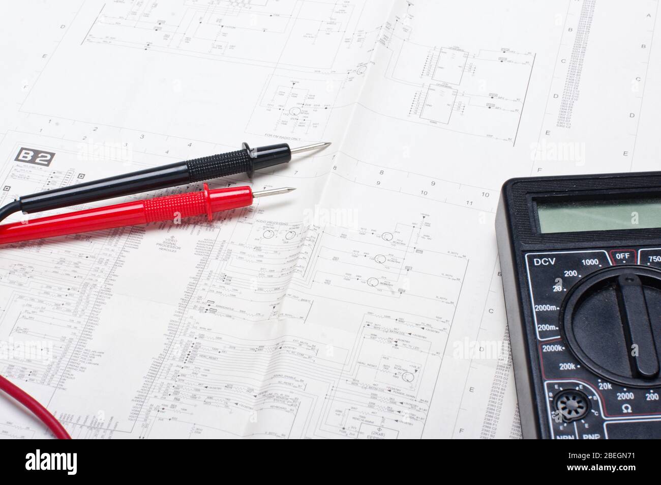 Electronics measurement multimeter on the electronics circuit Stock ...