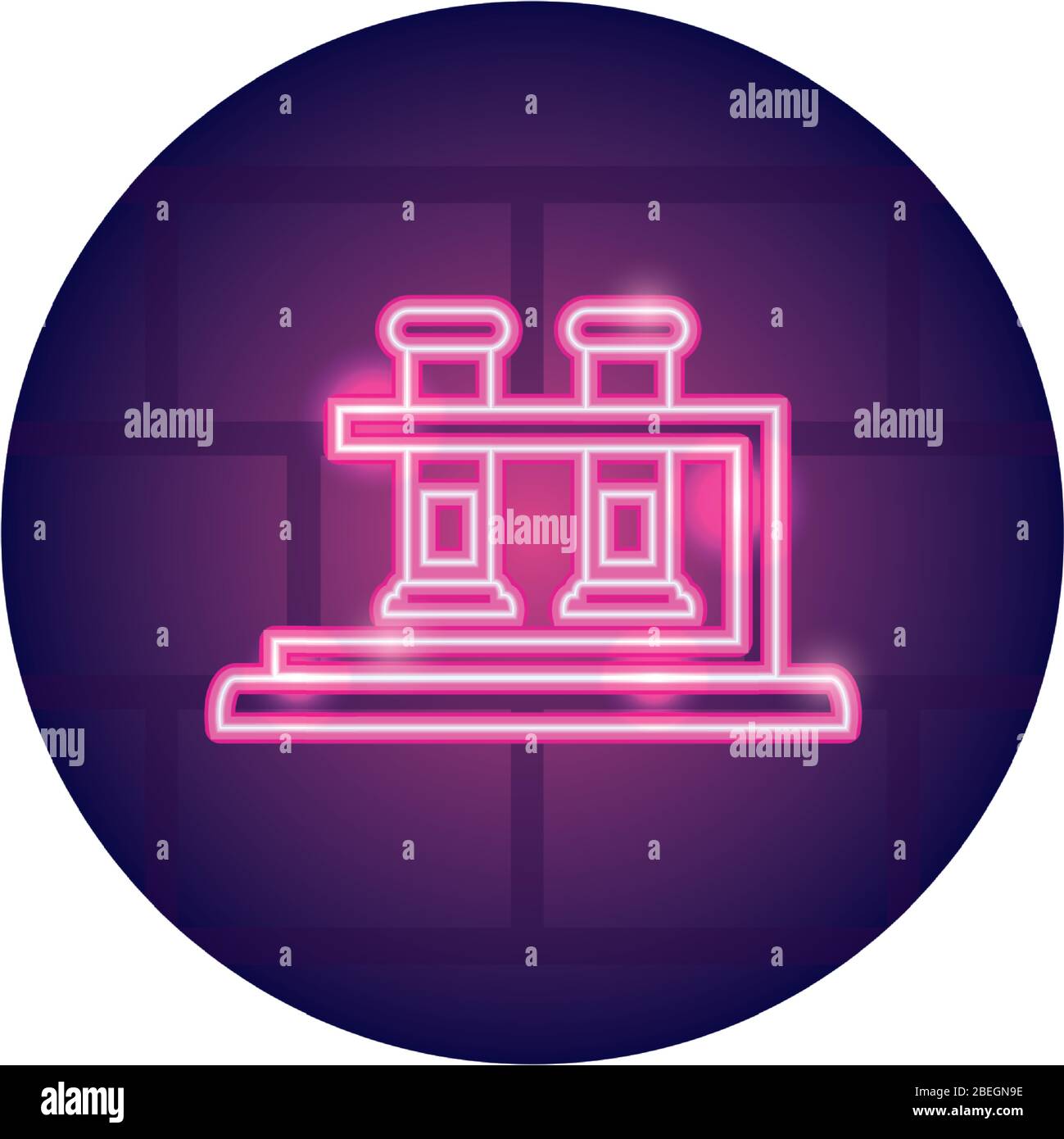 test tubes on stand icon over white background, neon style, vector ...