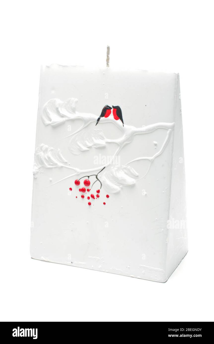 Triangular white wax handmade candle isolated on the white background ...