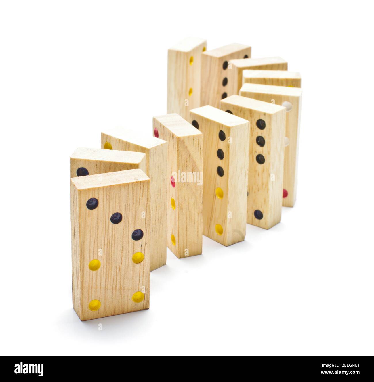 Dominoes tiles arranged in the row isolated on the white background ...