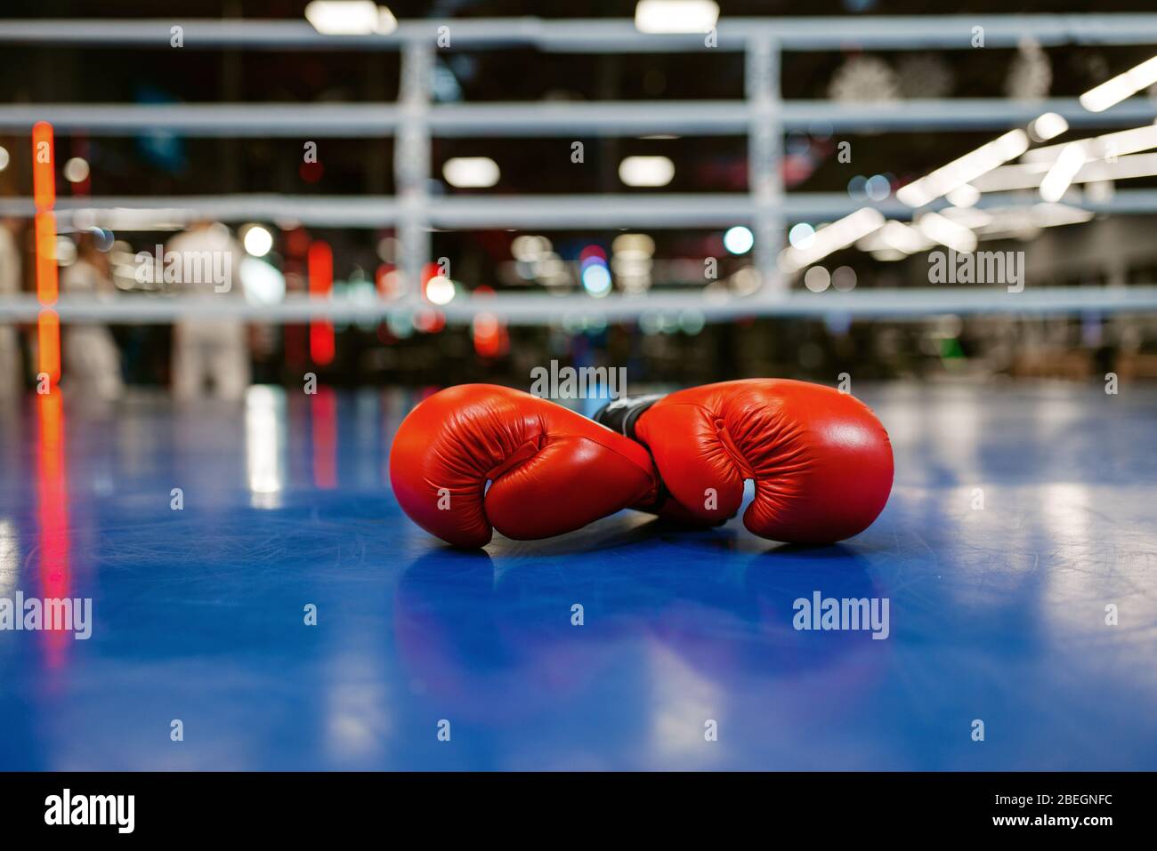 Pair of red leather boxing gloves on ring, nobody Stock Photo - Alamy