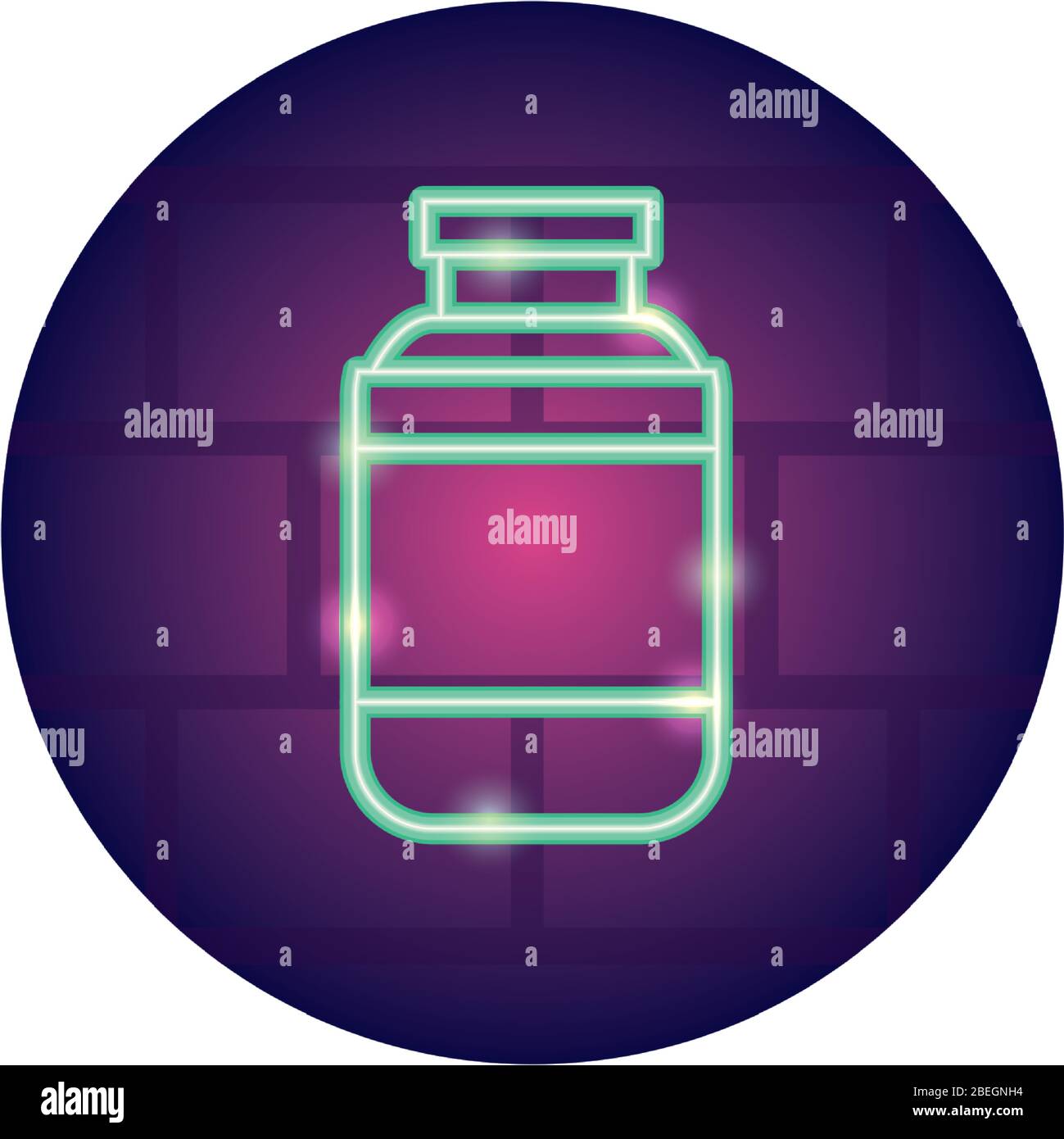 medical pills bottle icon over white background, neon style, vector ...