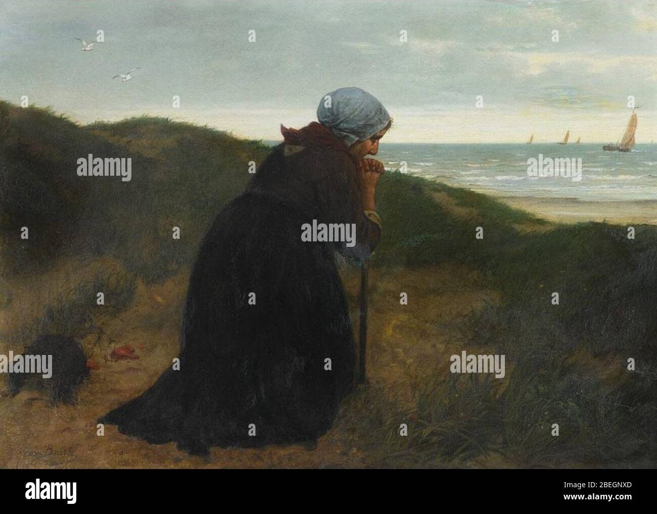 Henri Jacques Bource - Fisherman's wife praying for a happy return ...