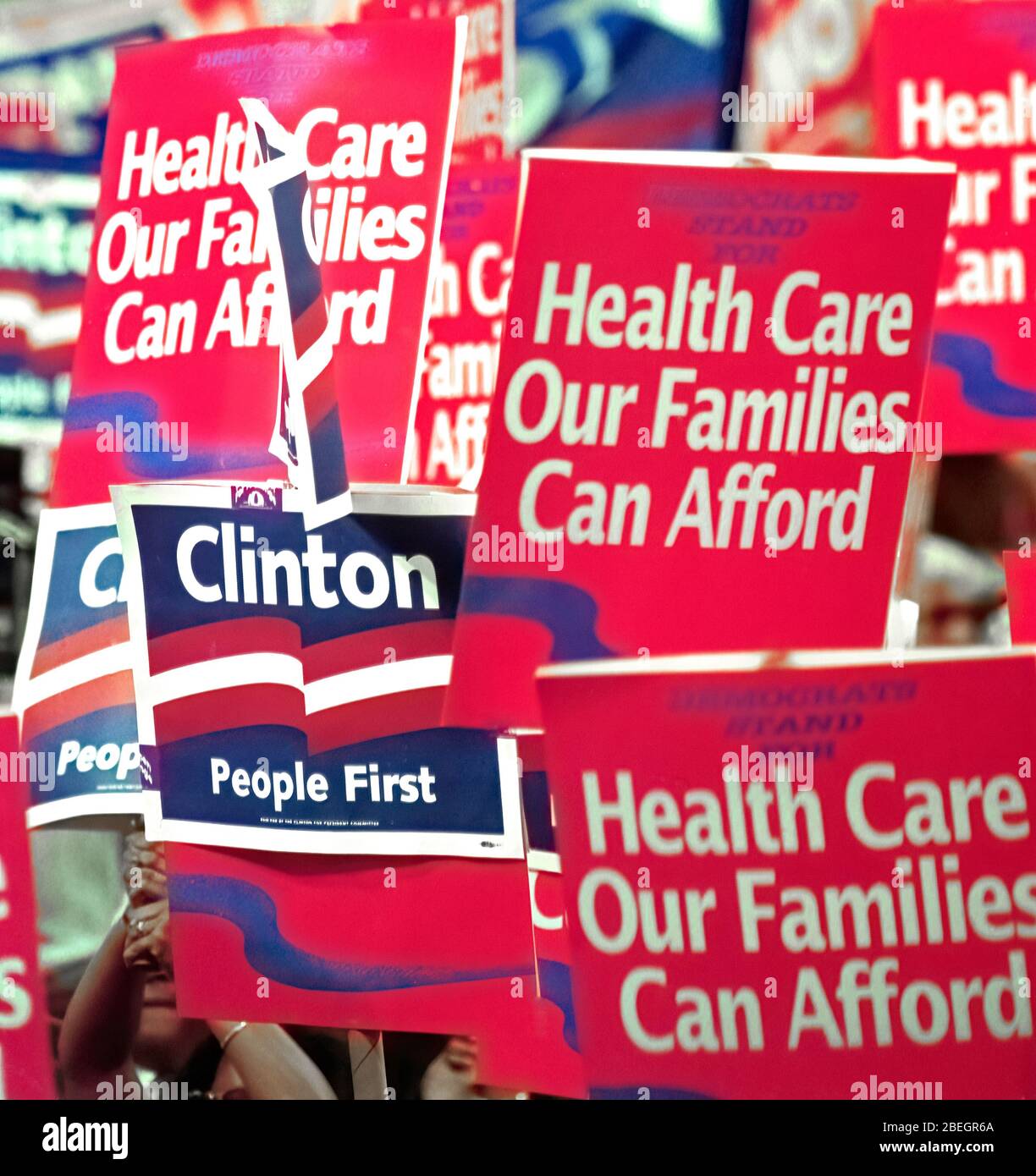New York, NY, USA, 14th July, 1992 Supporters with signs at the 1992 ...