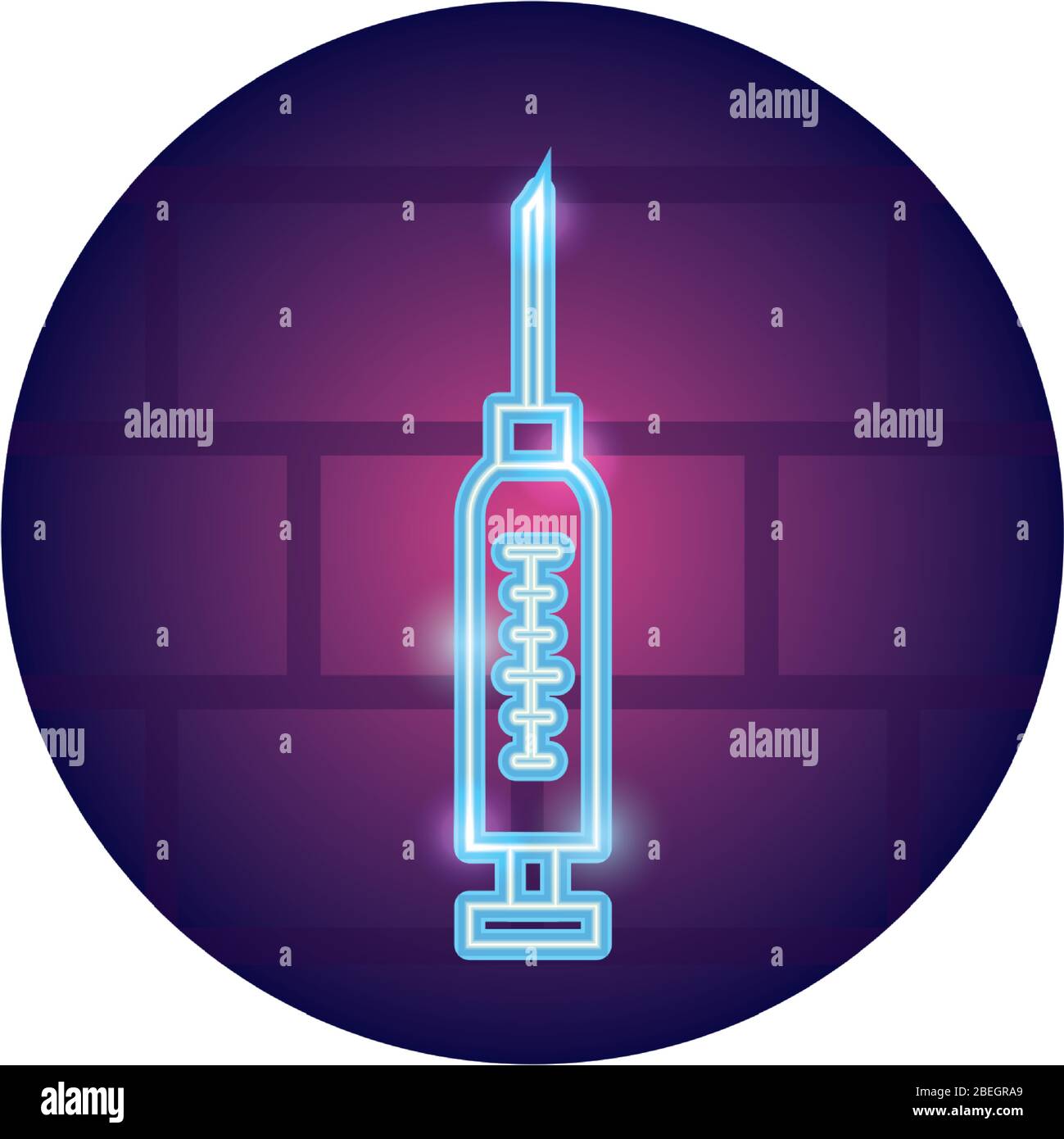 syringe icon over white background, neon style, vector illustration ...