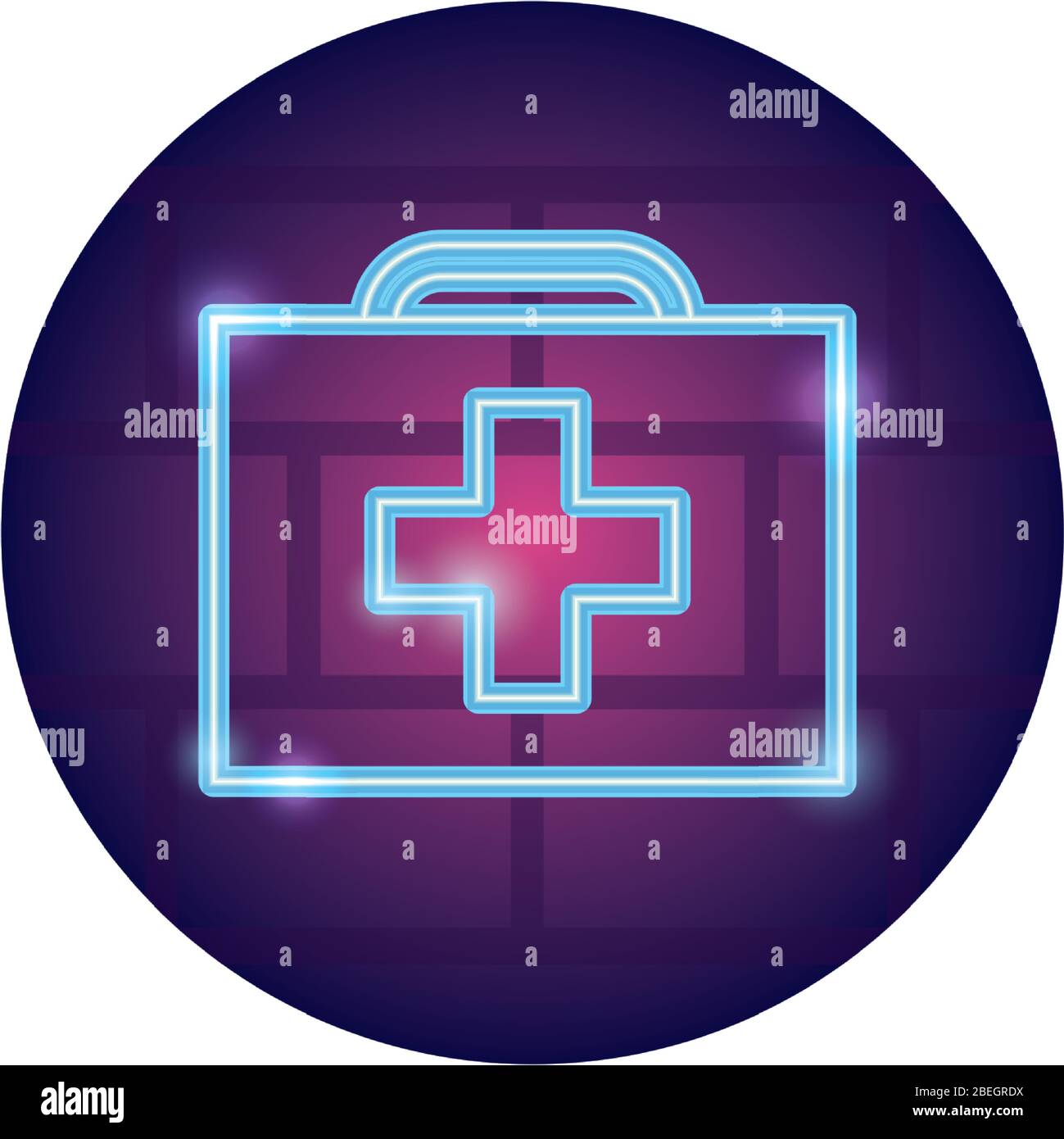 first aid box icon over white background, neon style, vector ...