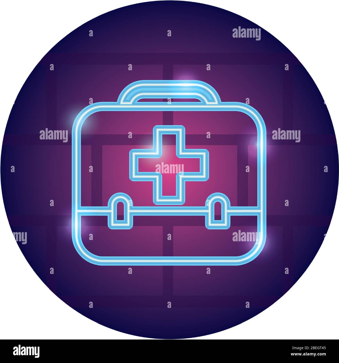 first aid box icon over white background, neon style, vector ...